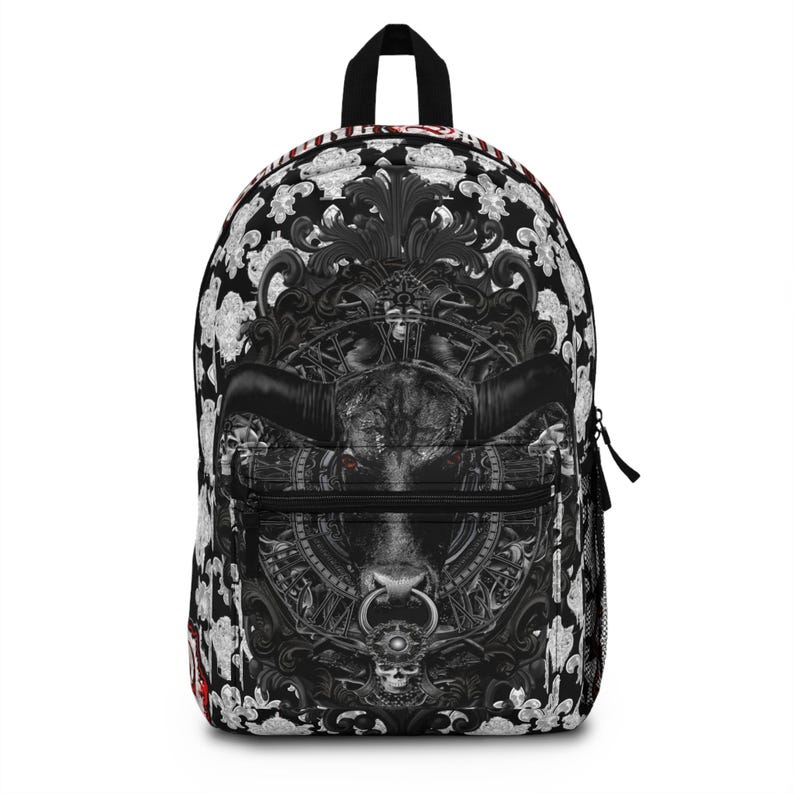 Gothic Bull, Backpack, Black Skull Design Bag, Stylish School Backpack ...
