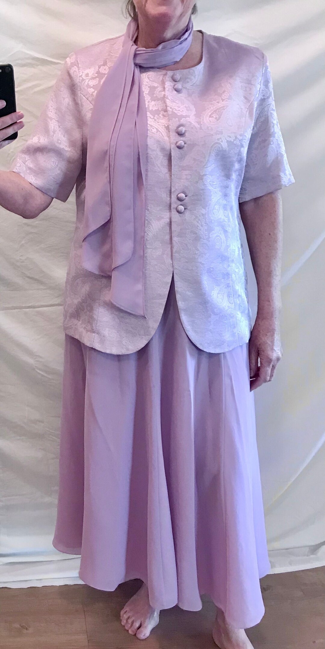 MONTI Size 16 JACKET & SKIRT Set Lilac Vintage 80s Tailored Jacquard ...