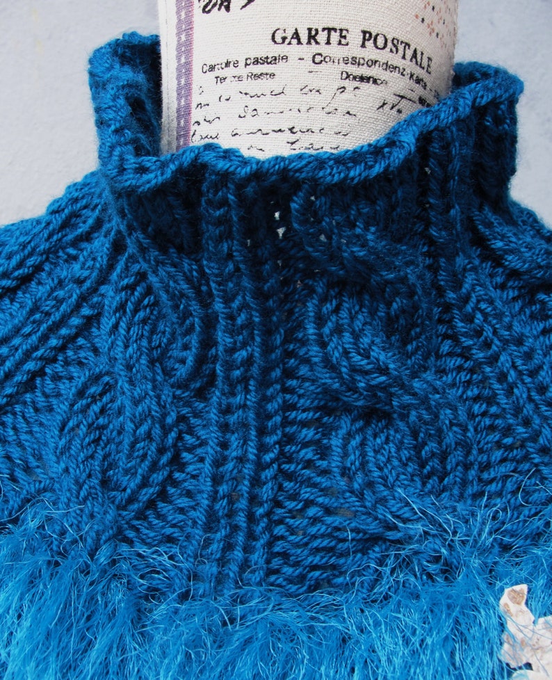 Waterfall Capelet Cowl Shawl Teal Blue Knitted Capelet With Floral ...