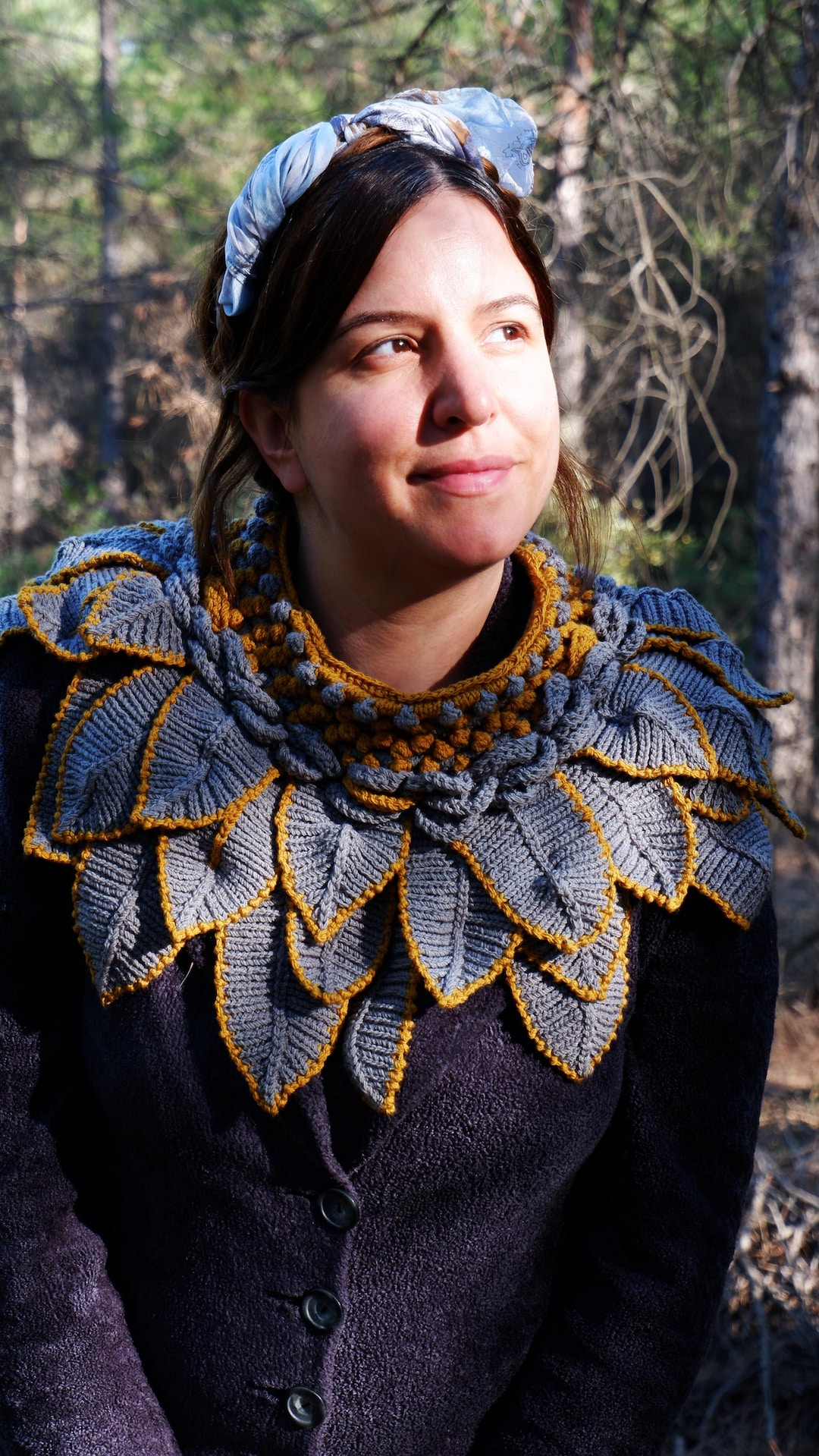 Knitted Wing Cowl, Feathers Flame Cowl, Scarf Gray and Mustard Scales ...