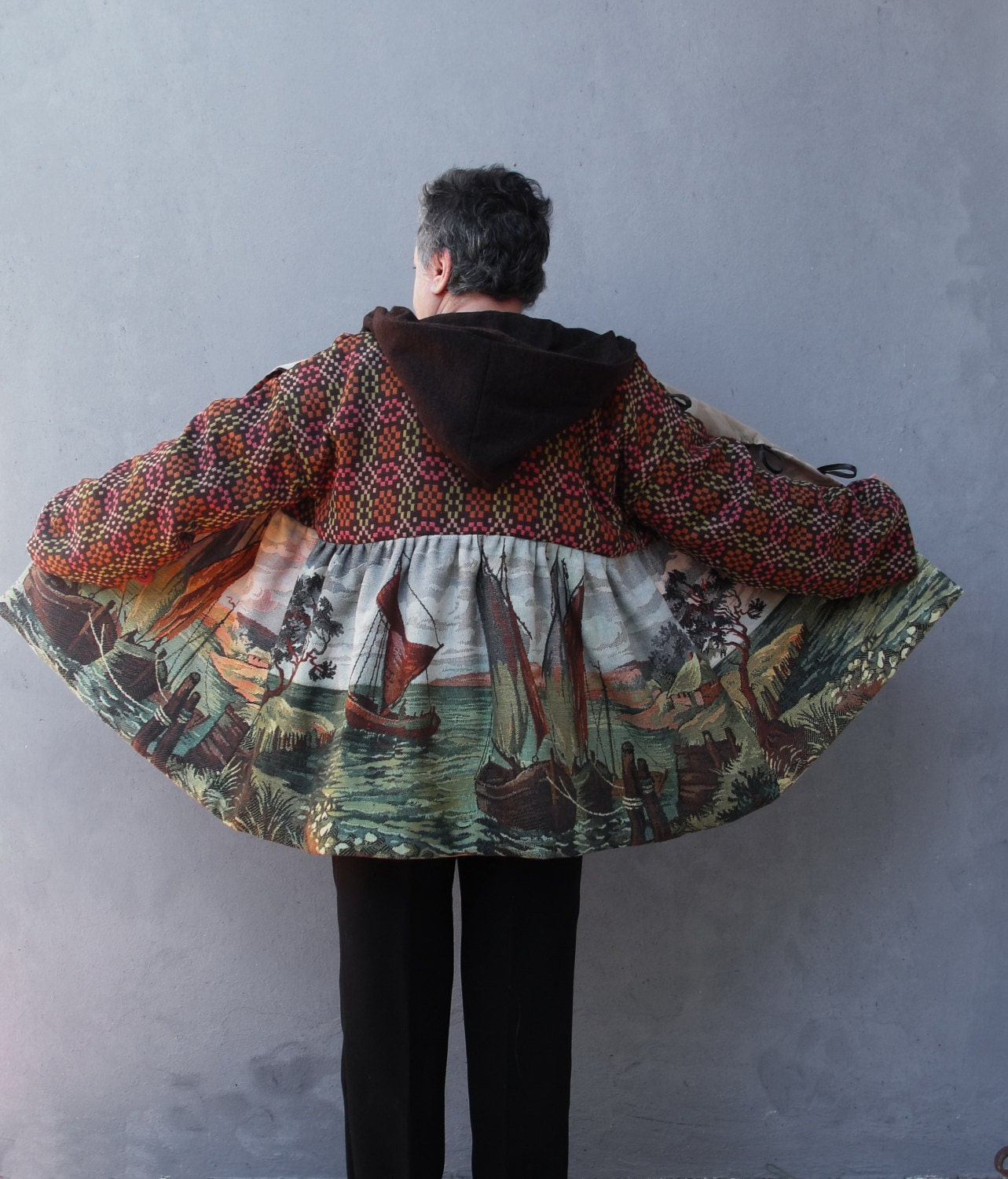 Sailing Away Coat Nautical Clothing With Hoodie Vintage Landscape ...