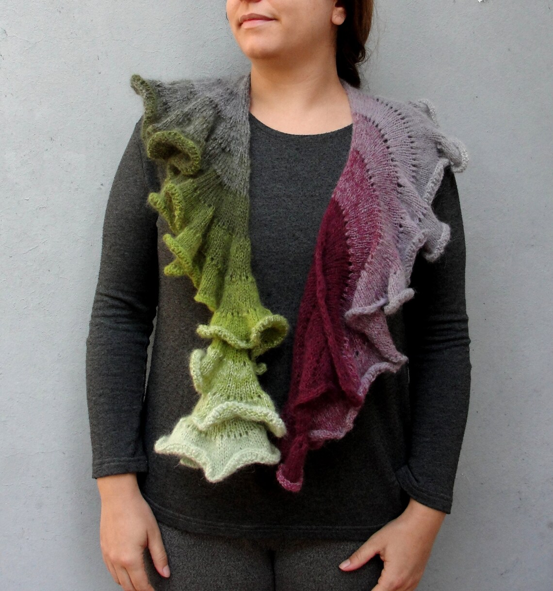 Ombre Kelp Scarf Purple Green Ombre Hand Knitted Luxurious Accessory - Etsy