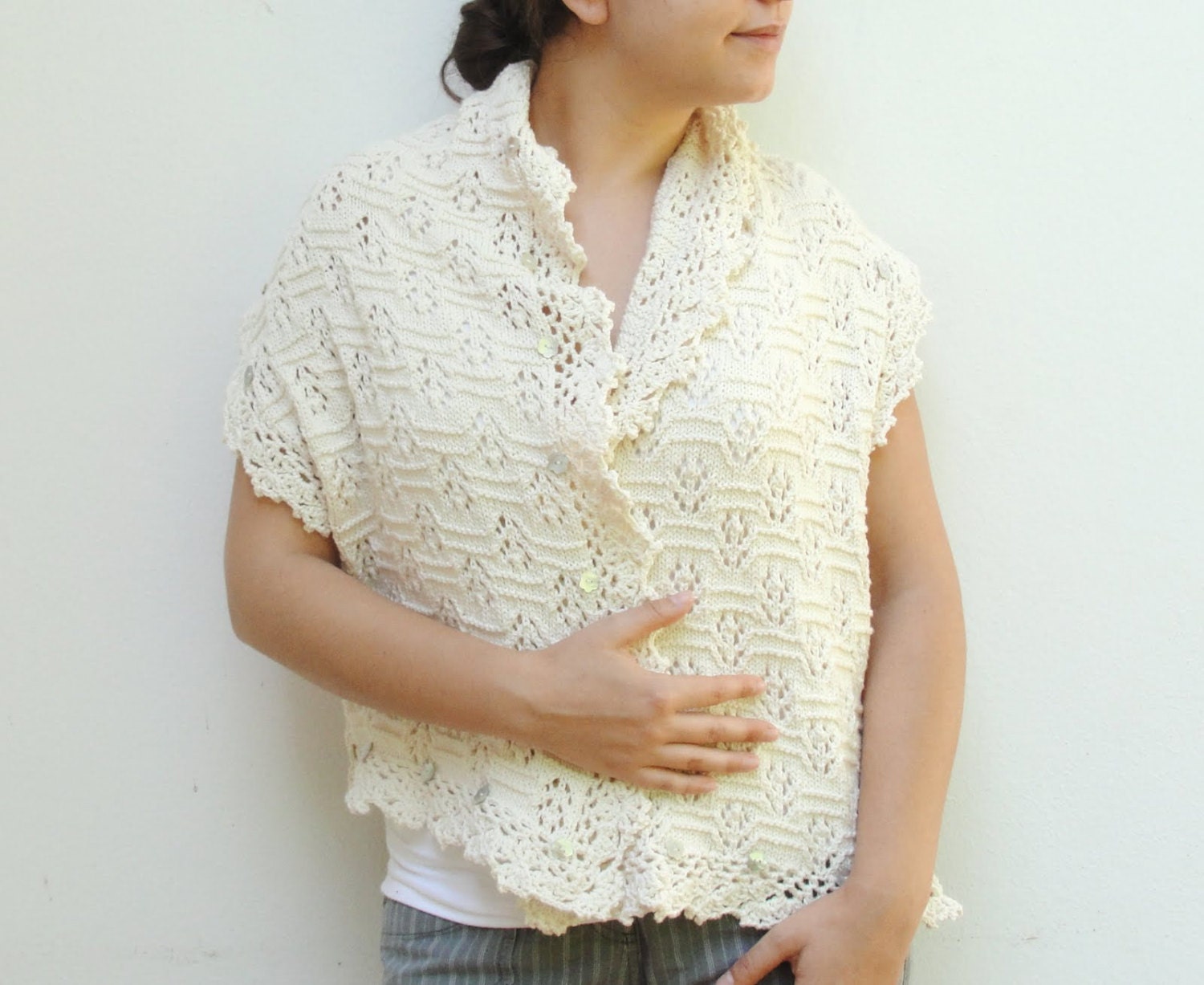 Bridal Bolero Shawl White Knitted Wedding Shawl Natural Cotton - Etsy