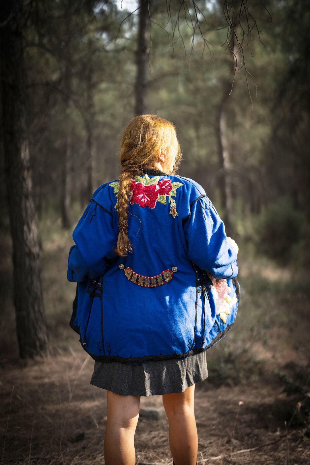 Cobalt Blue Wool Vintage Coat Jacket Embellished With Embroidery Size ...