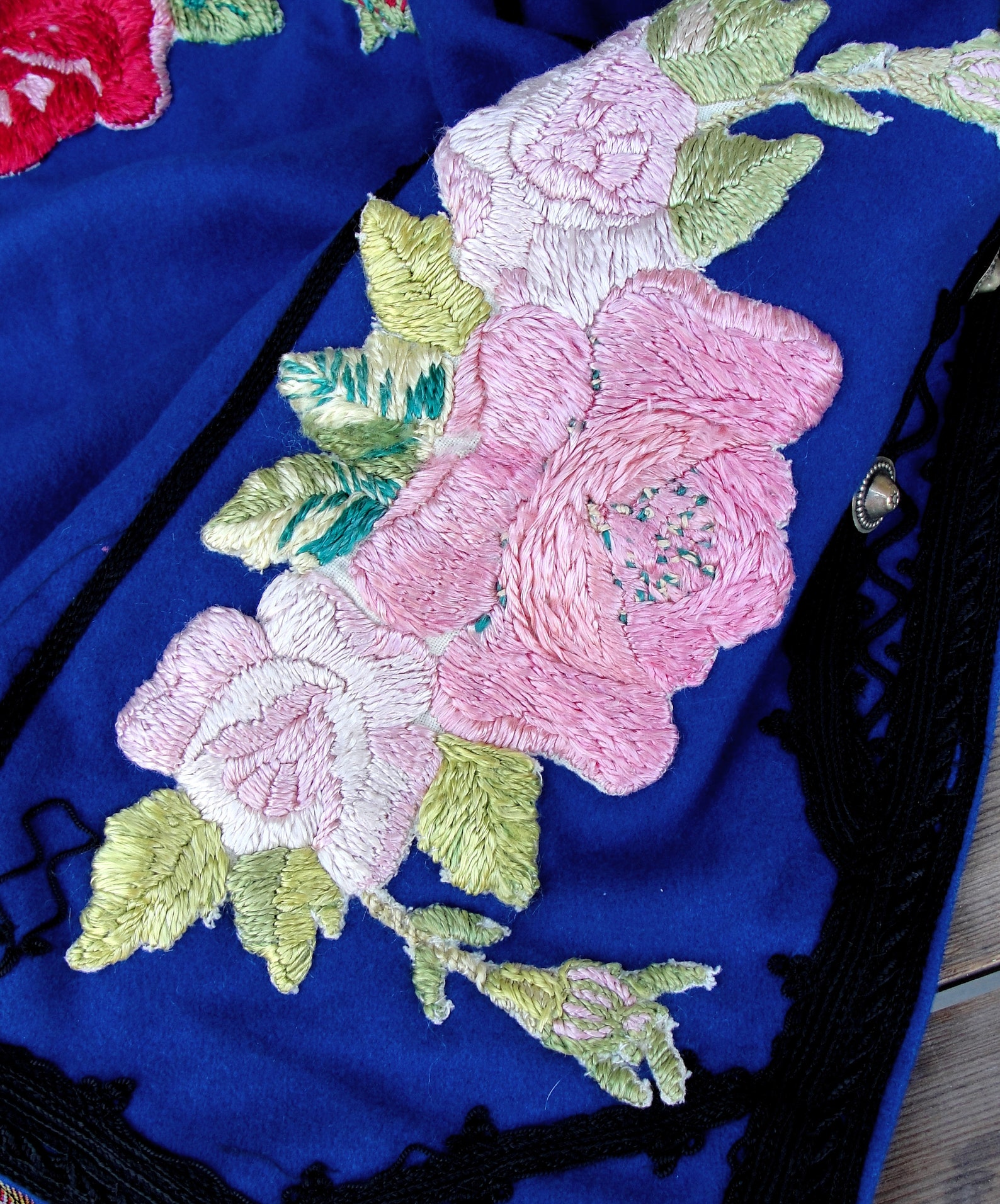 Cobalt Blue Wool Vintage Coat Jacket Embellished With Embroidery Size ...