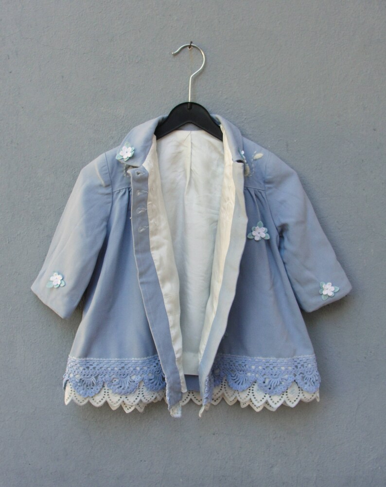 Blue Lace Jacket, Baby Child Coat Size 12-18 Months Vintage Embellished ...
