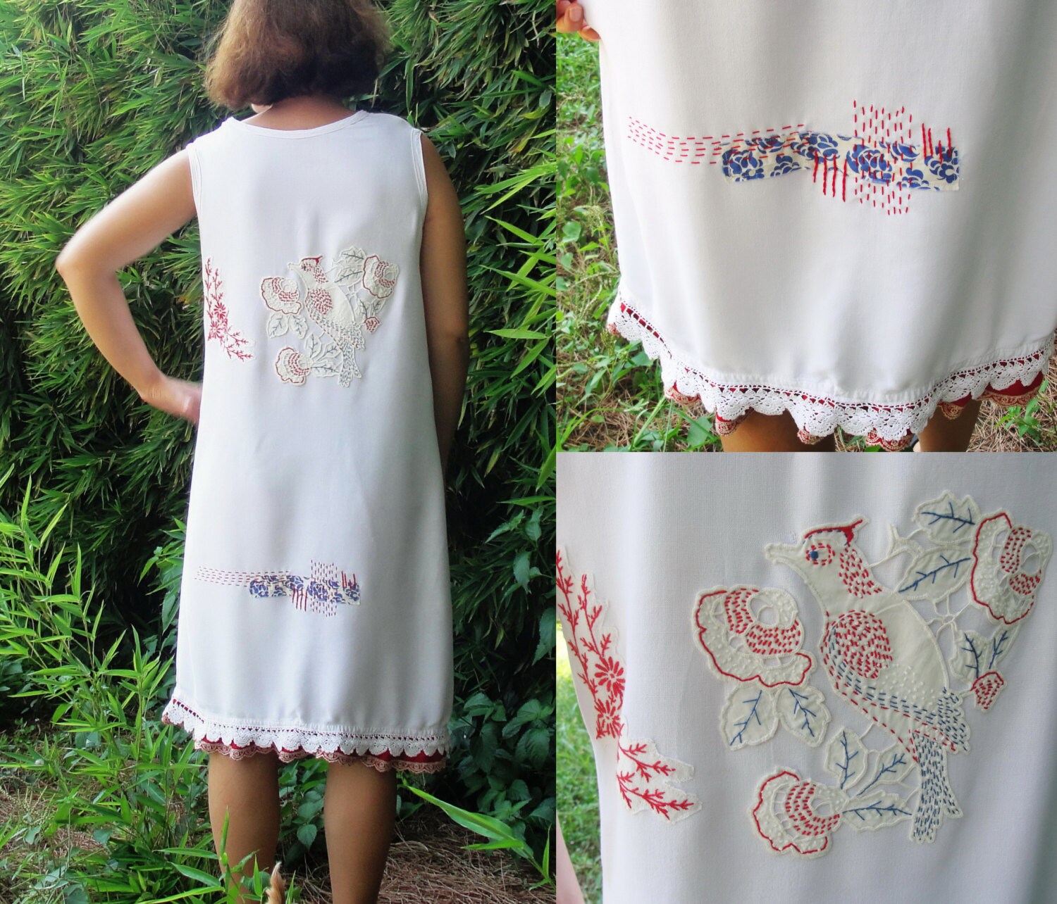 Soul Cloth Dress Hand Stitches Vintage Embroidery Linen Birds and ...