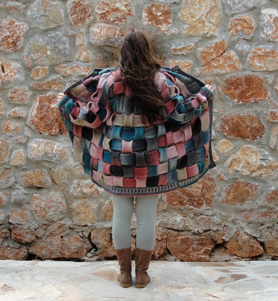 Hand Knitted Woven Jacket, Ombre Basket Jacket, Winter Clothing ...