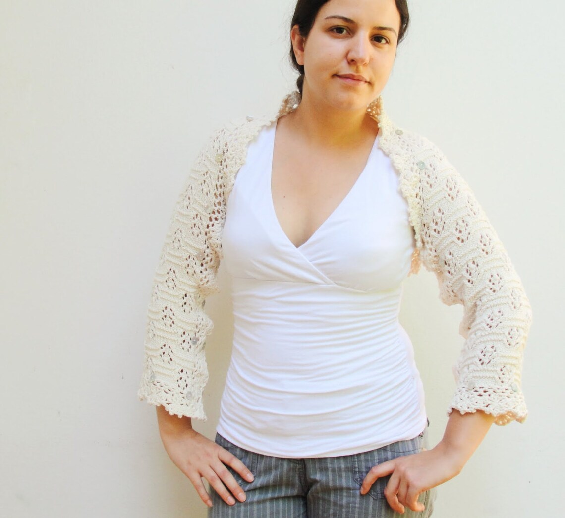 Bridal Bolero Shawl White Knitted Wedding Shawl Natural Cotton - Etsy