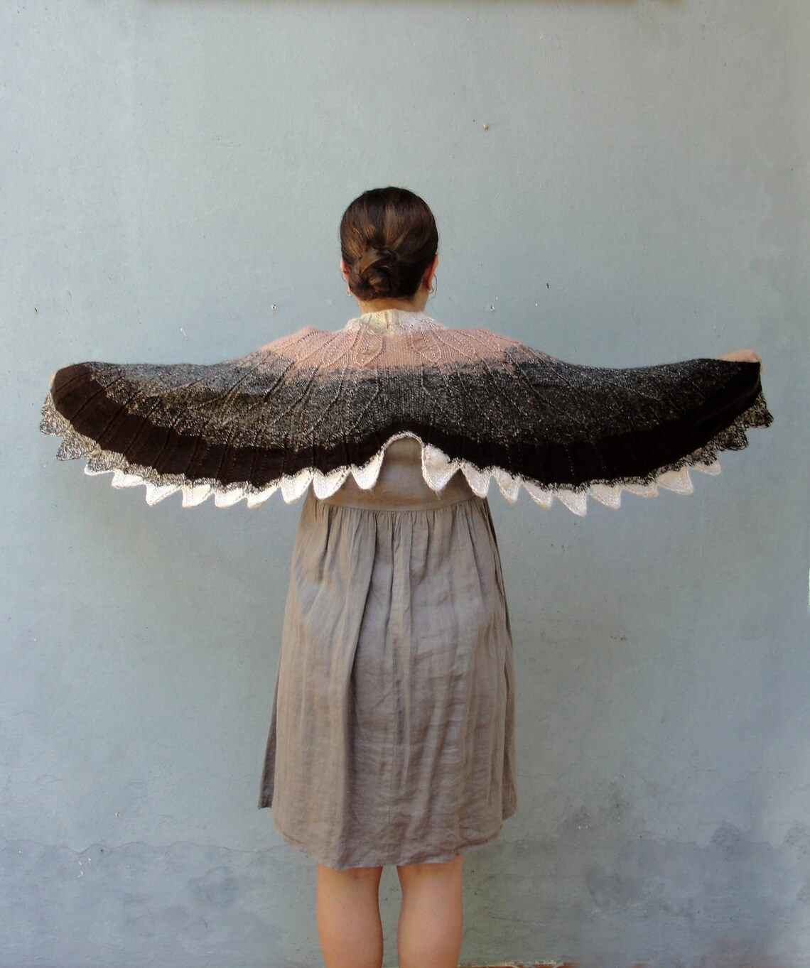 Knitted Bird Wing Scarf: Ombre Feather Wrap With Vintage Pin - Etsy