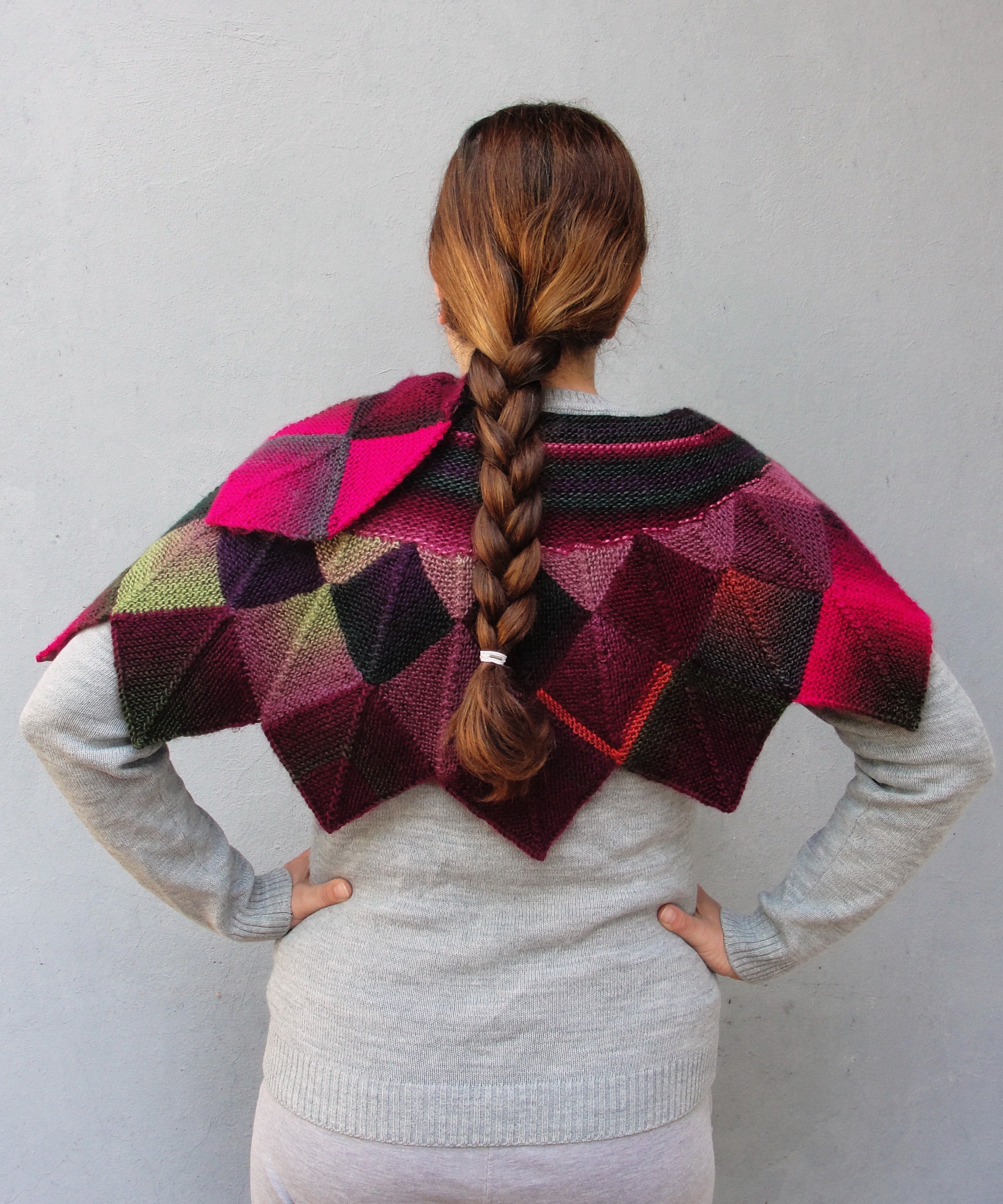 Knitted Wing Scarf Purple Magenta Green Scales Wrap Scarf. With Flocked ...