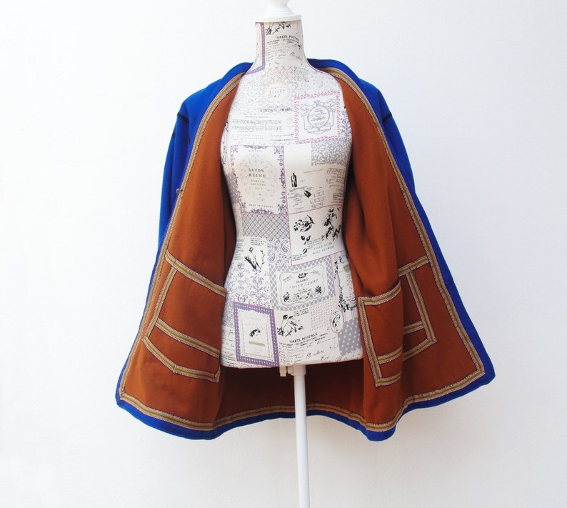 Cobalt Blue Wool Vintage Coat Jacket Embellished With Etsy