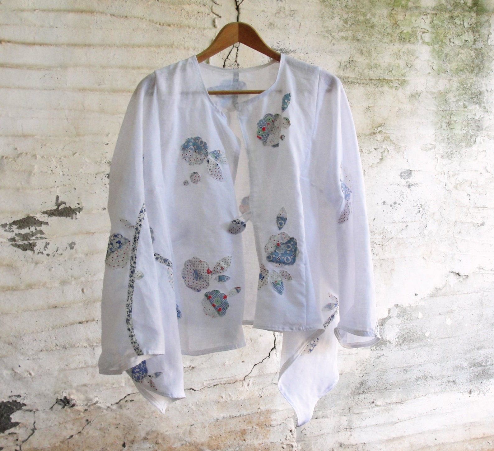 White Linen Jacket Embellished With Patchwork Applique - Etsy