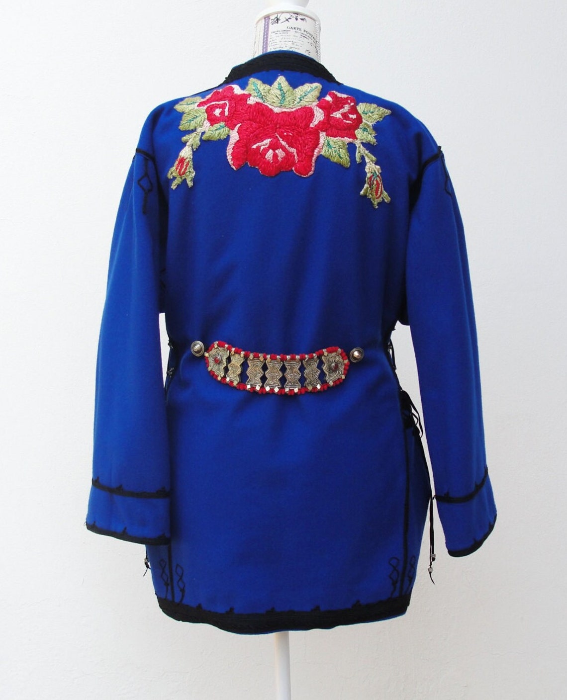 Cobalt Blue Wool Vintage Coat Jacket Embellished With Embroidery Size ...