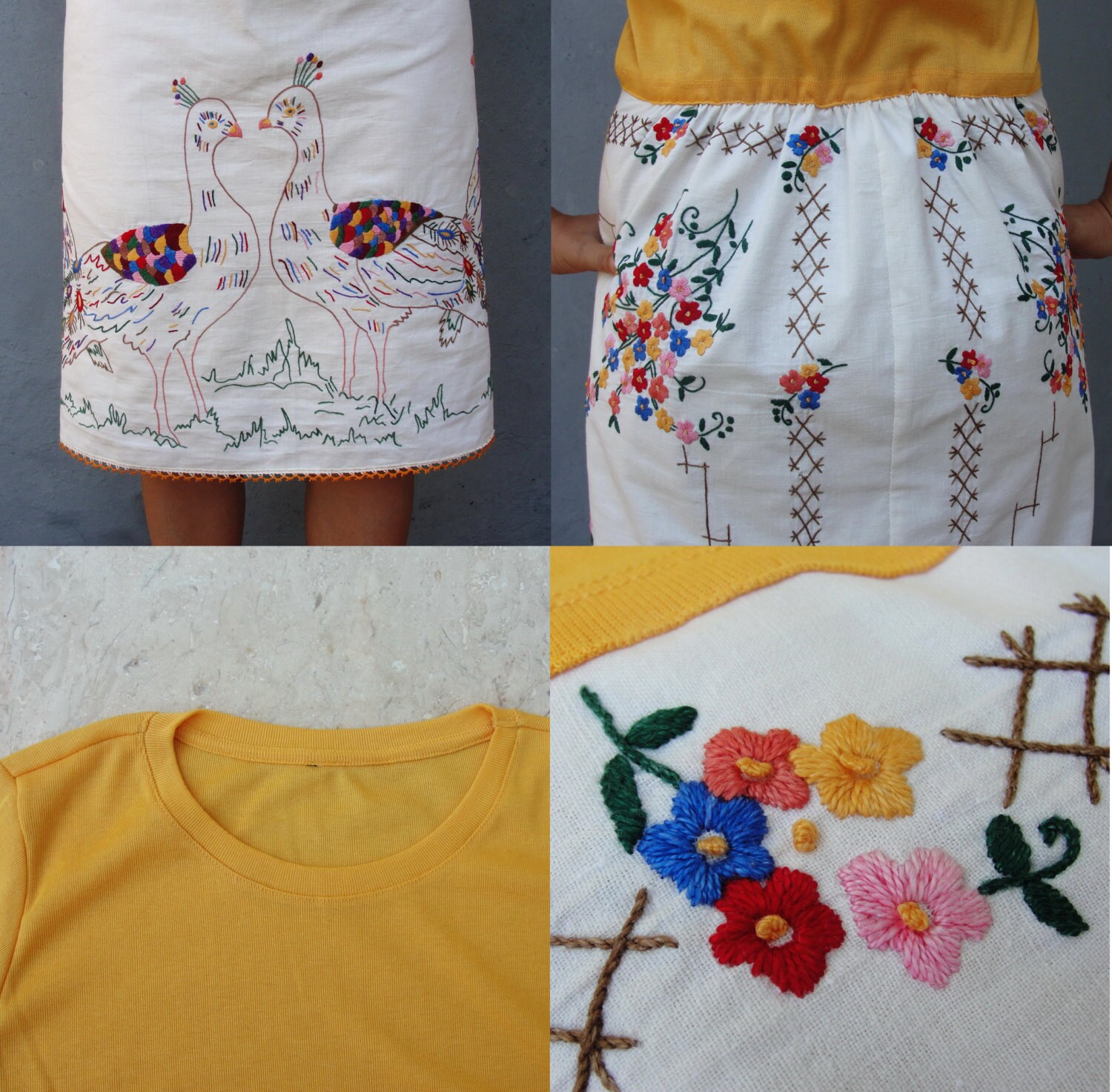 Peacock Dress Vintage Embroidery Linen Birds And Flowers US Etsy Peacock Dress Vintage Embroidery Linen Birds And Flowers US Etsy