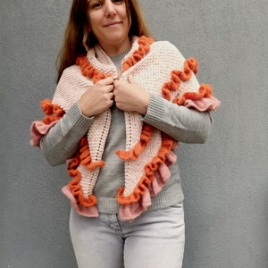 Powder Pink and Terracotta Scarf Soft Mohair and Cashmere Hand Knitted ...