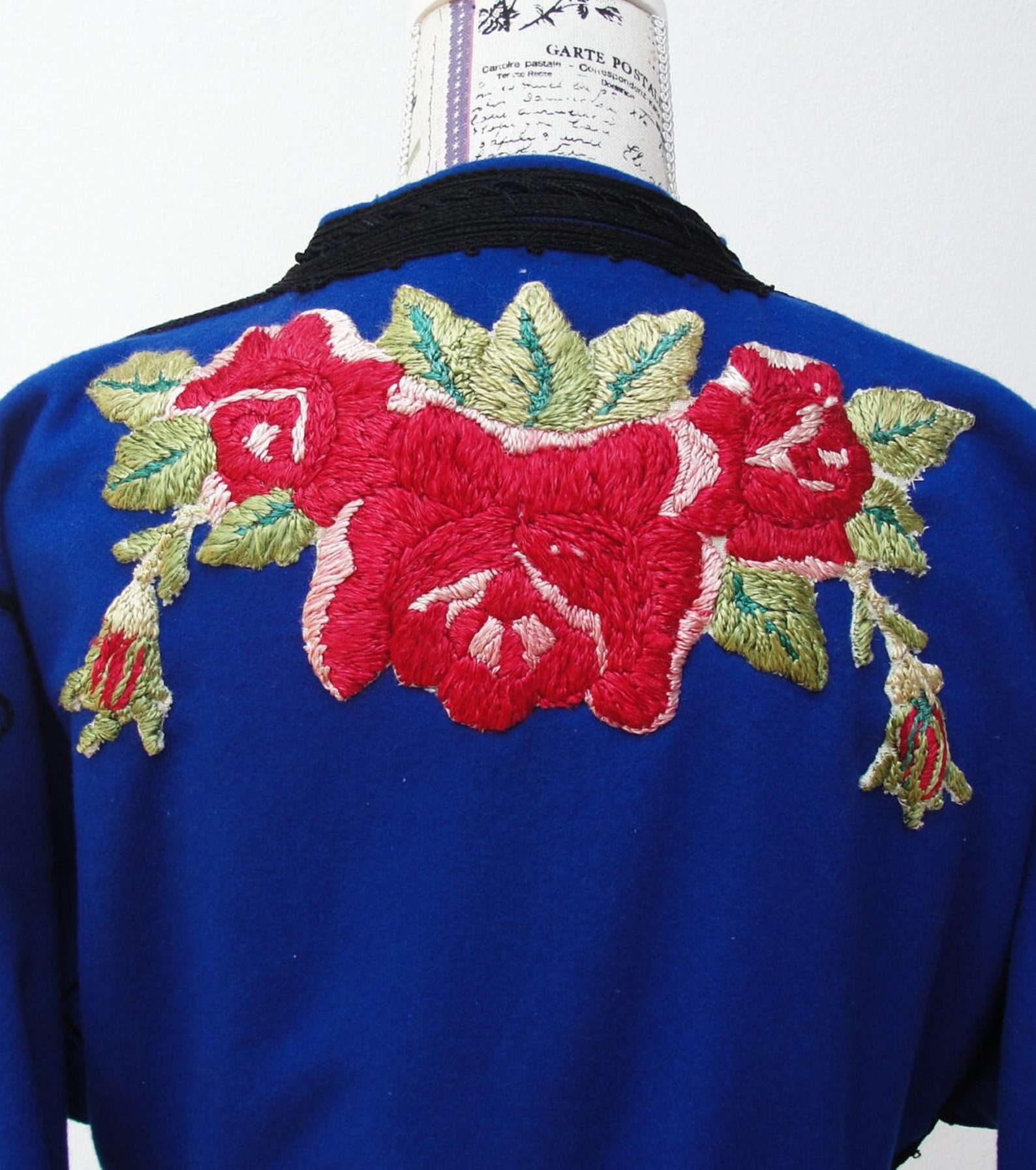 Cobalt Blue Wool Vintage Coat Jacket Embellished With Embroidery Size ...