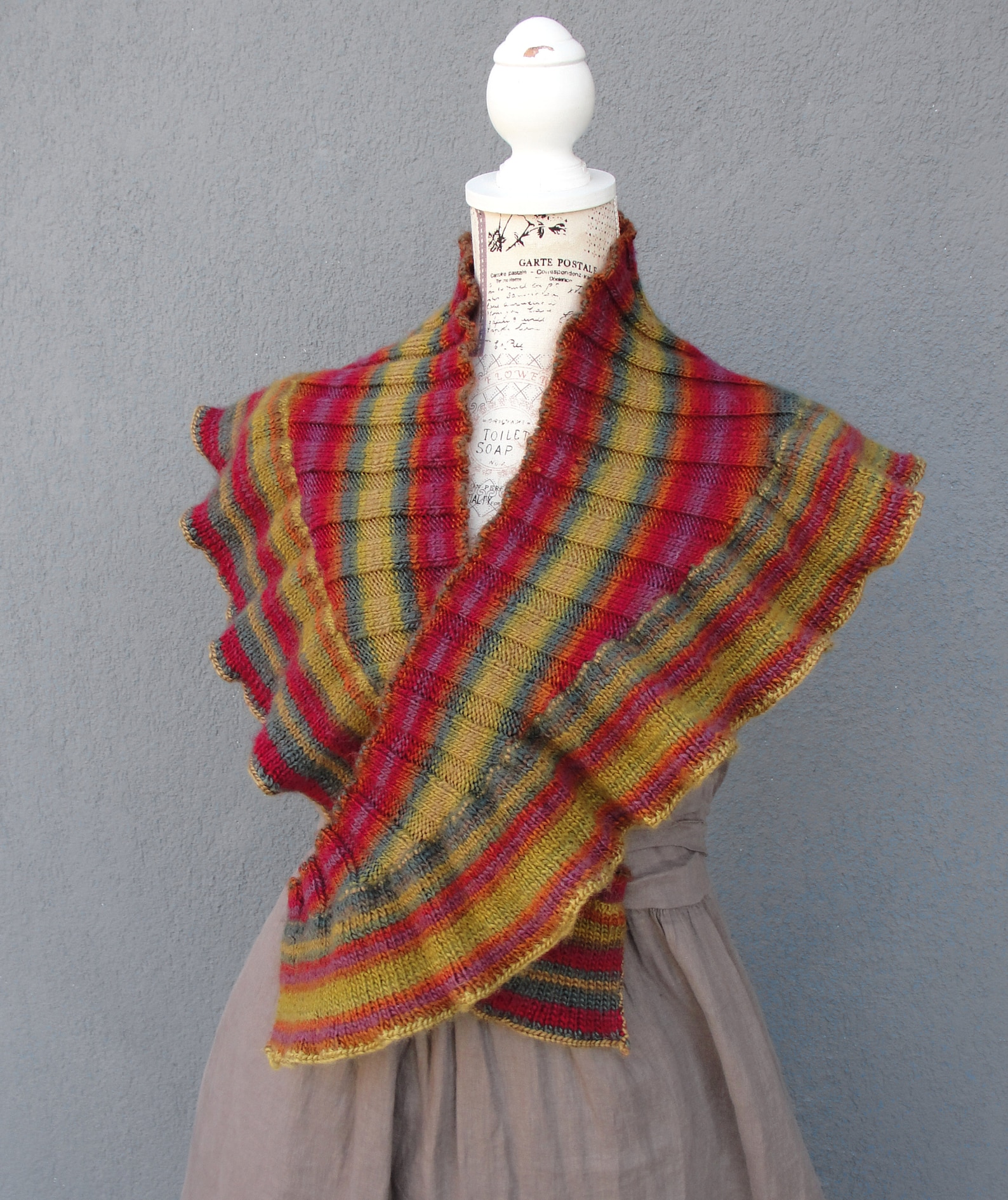 Triangle Striped Rainbow Wrap Scarf Knitted Textured Scarf | Etsy