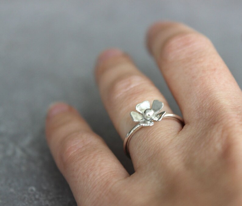 Silver Flower Ring Nature Ring Sterling Silver Stack Ring - Etsy