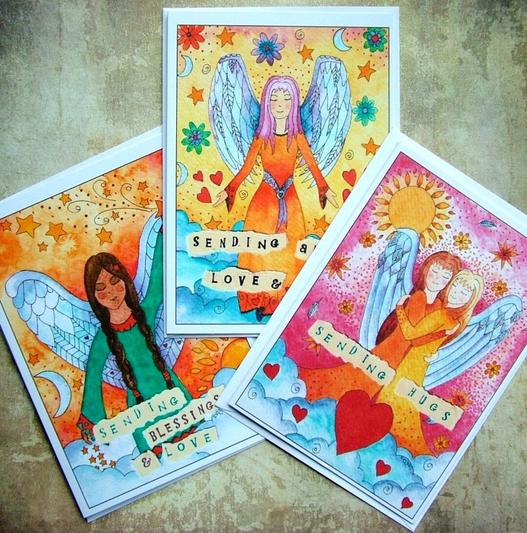 Sending Love Angel Greeting Cards, Set of Three Blank Angel Cards - Etsy