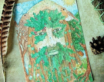 GREEN MAN Art Print, Oak King Illustration, Pagan Mythology, A3, A4 ...