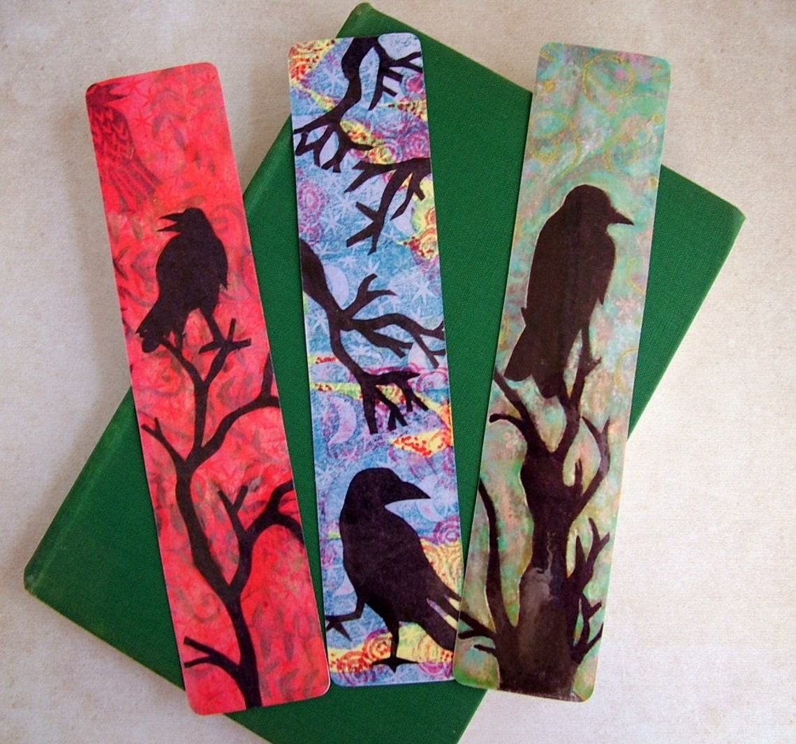 Raven Silhouette Bookmarks Corvid Bookmark 3 Crow Bookmarks | Etsy