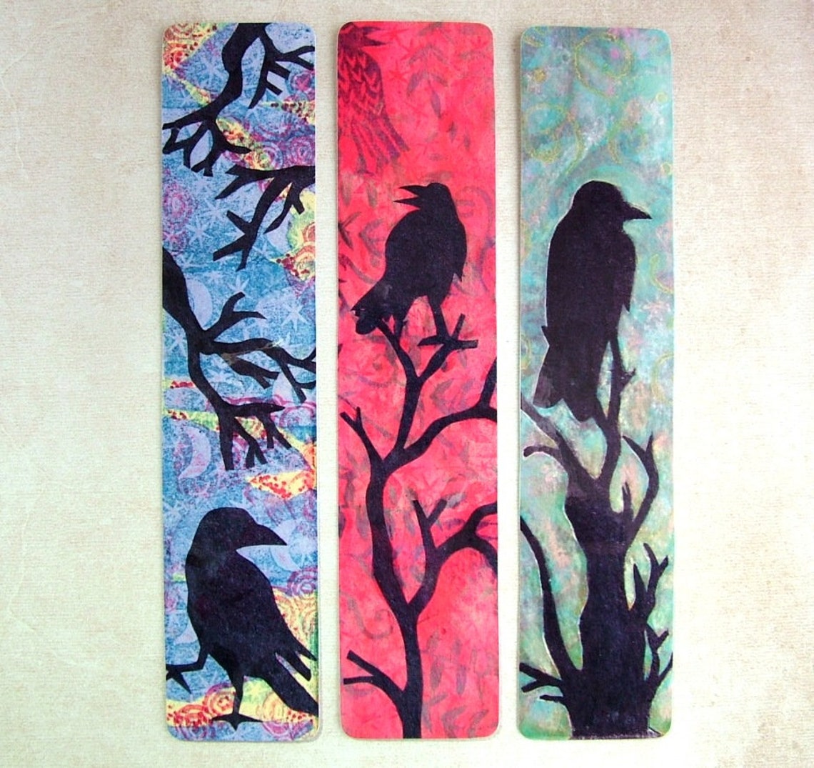 Raven Silhouette Bookmarks Corvid Bookmark 3 Crow Bookmarks - Etsy
