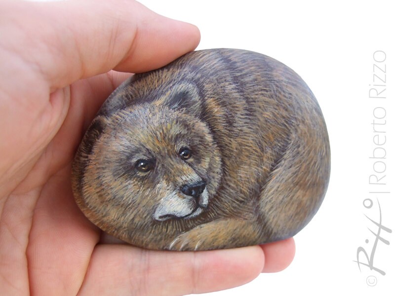 Irresistible Brown Bear Painted on A Sea Pebble | Rock Art by Roberto ...