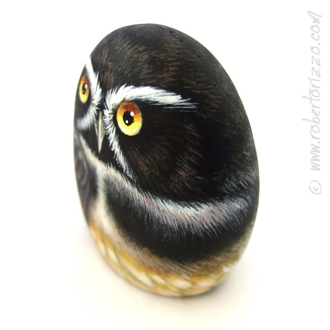 Original Hand Painted Stone Spectacled Rock Owl Small - Etsy UK