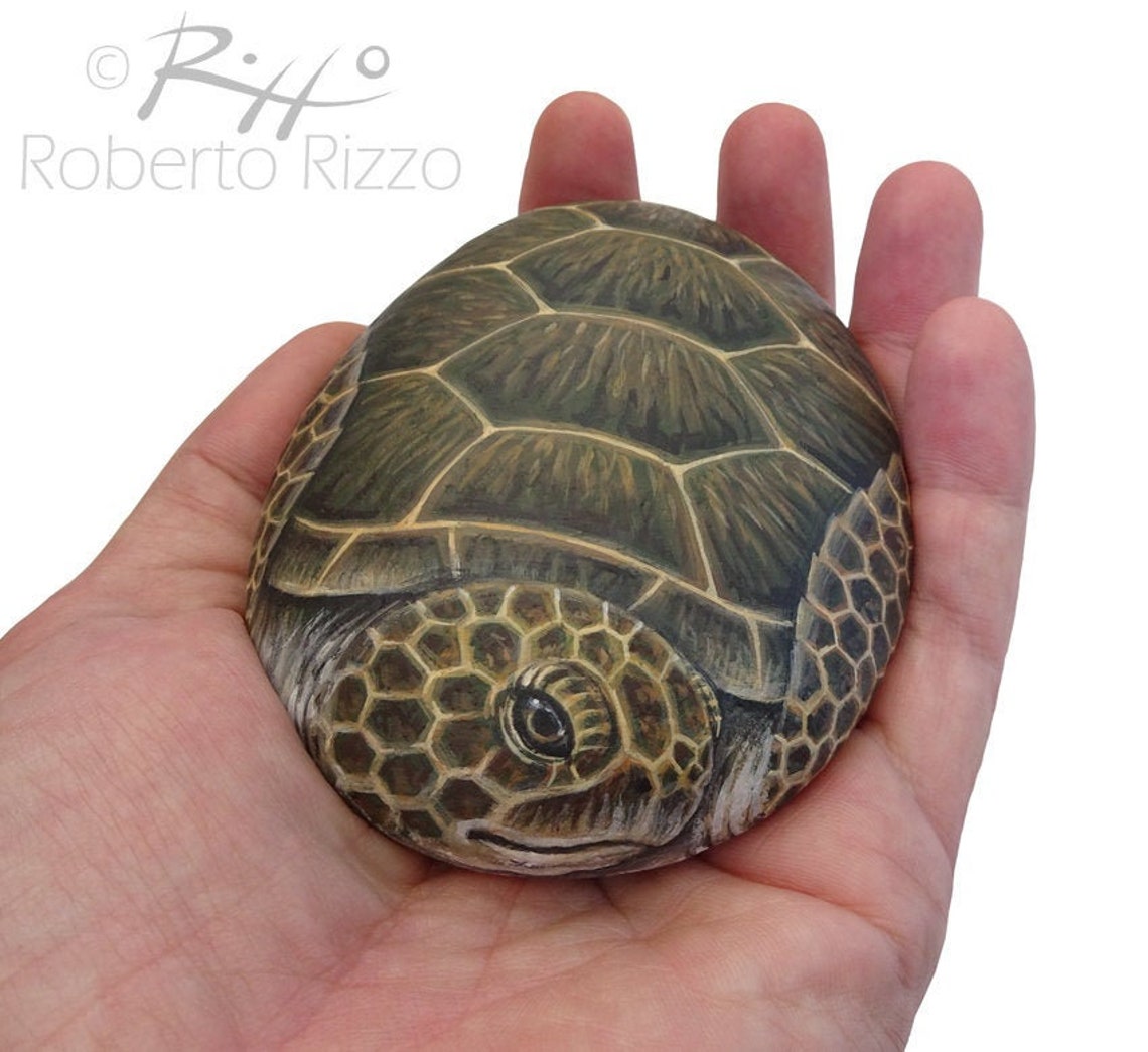 Unique Hand Painted Rock Sea Turtle | Rock Art Sea Turtle Painted on ...
