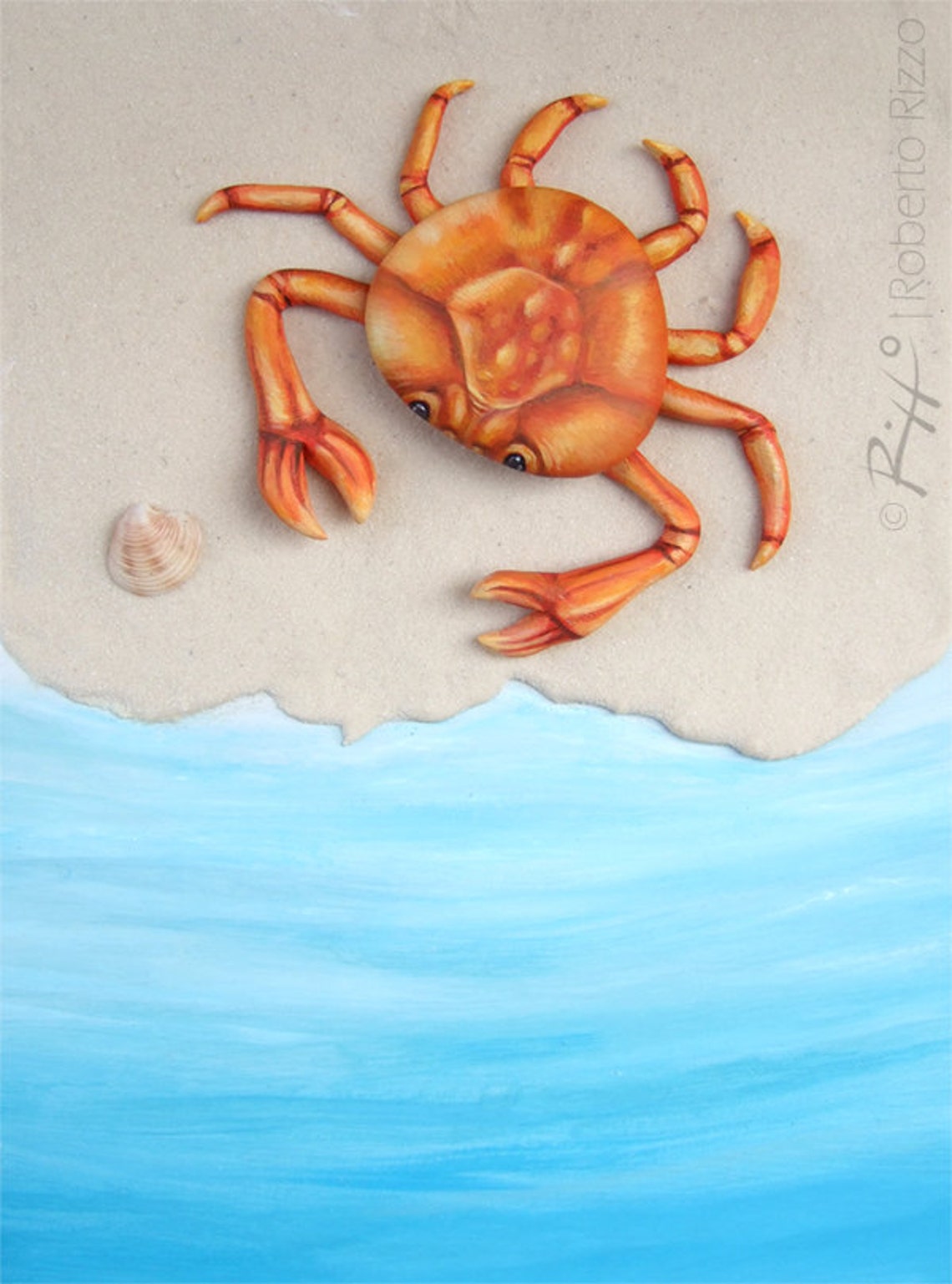 Beach Crab Unique Totally Handmade 3-D Painting - Etsy