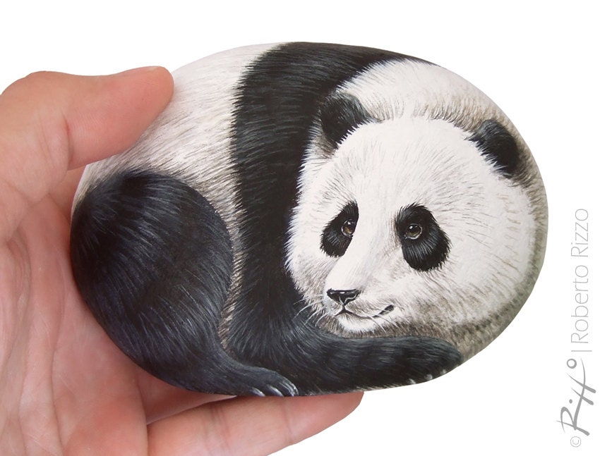 Rock Painted Giant Panda Fine Detailed Hand Painted Stone the Art of ...