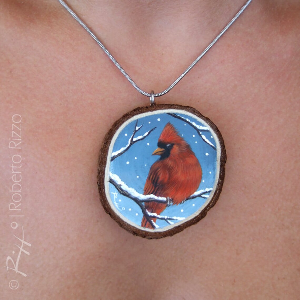 Hand Painted Art Necklace With an Incredibly Detailed Northern Red ...