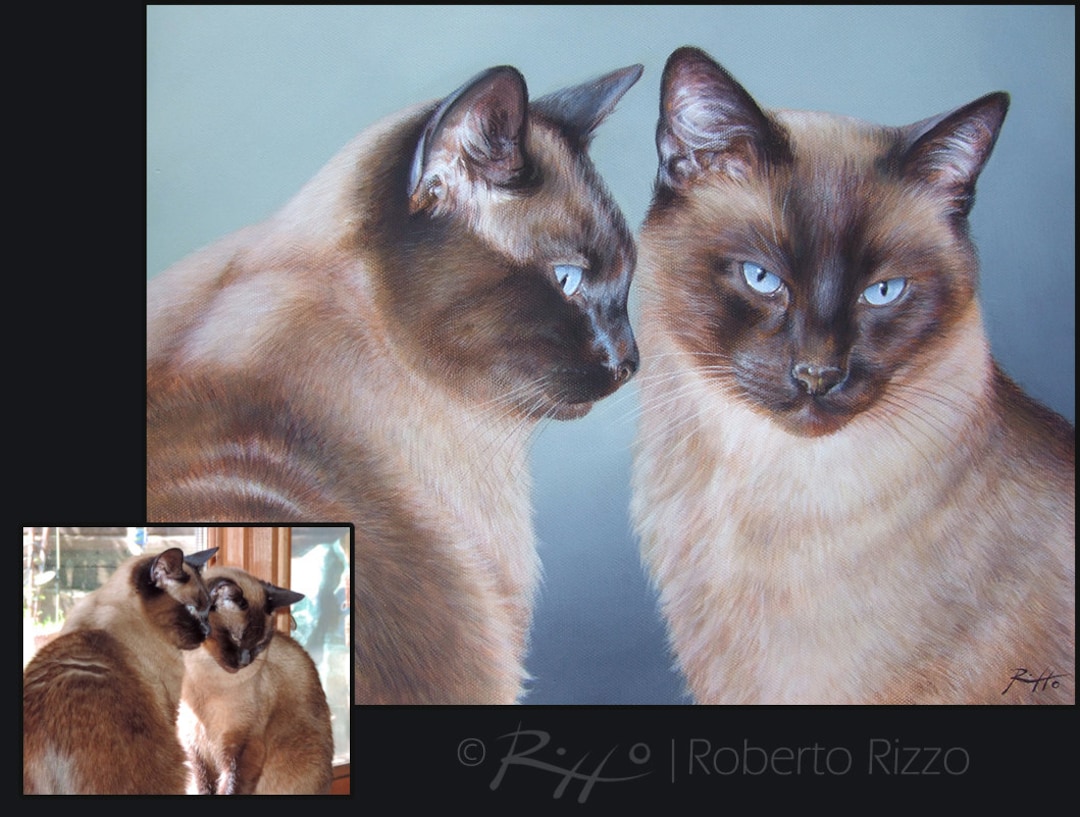 Custom Cat Portrait FOR TWO CATS, Pet Portrait, Cat Painting, Cat Art ...