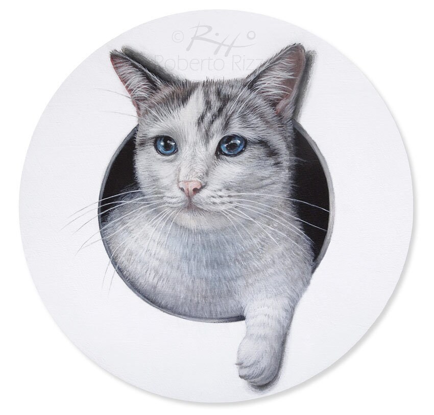 3-D Cat Portrait on Round Canvas Original Art | Custom Pet Paintings ...
