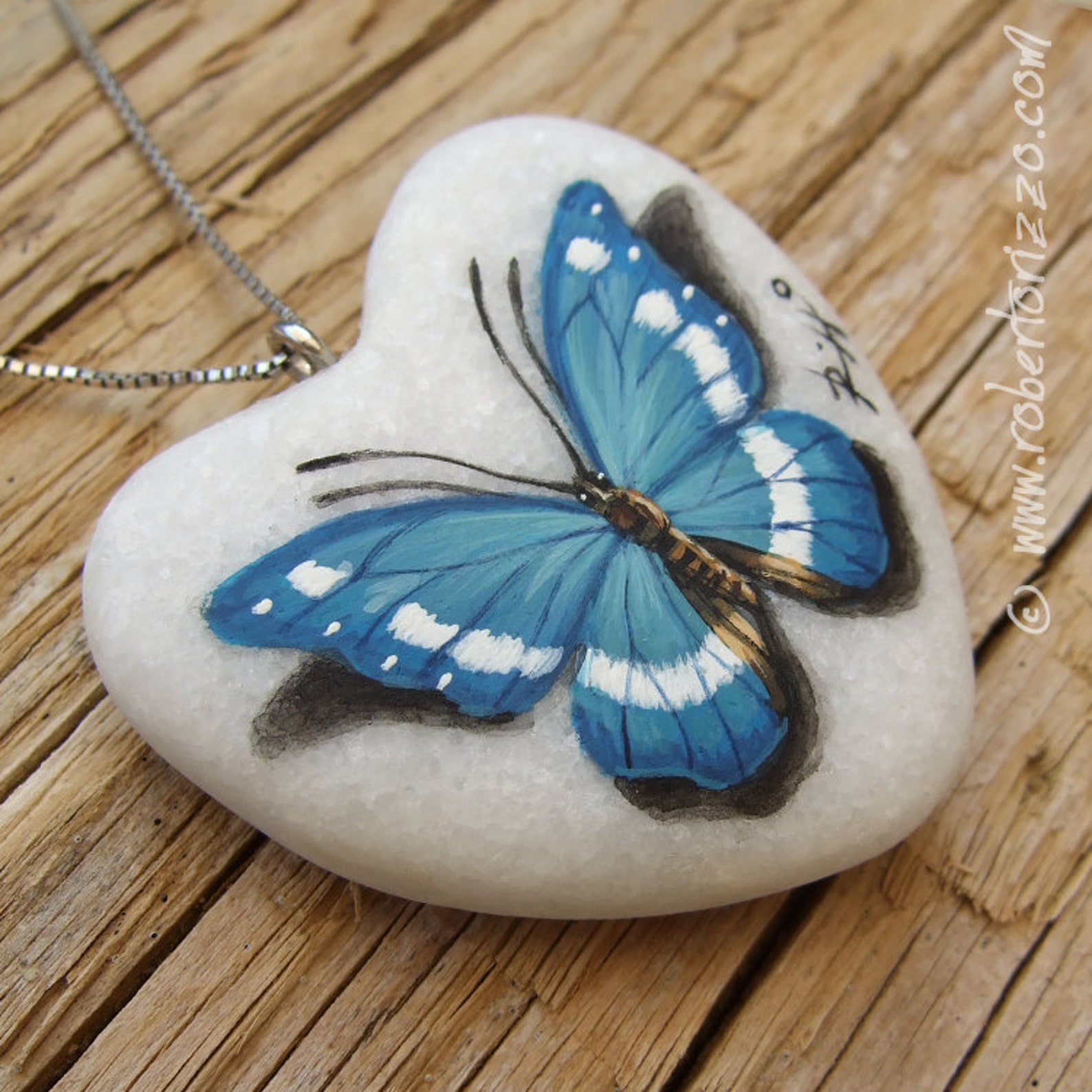 Heart Shaped Blue Butterfly Pendant Hand Painted Jewels - Etsy