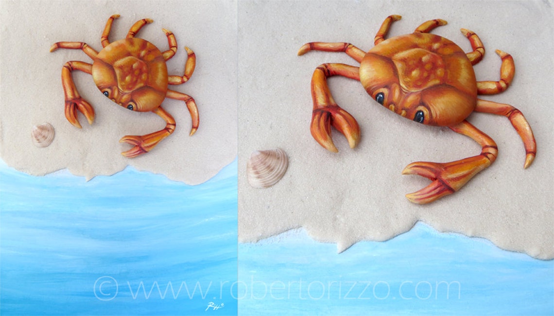 Beach Crab Unique Totally Handmade 3-D Painting - Etsy