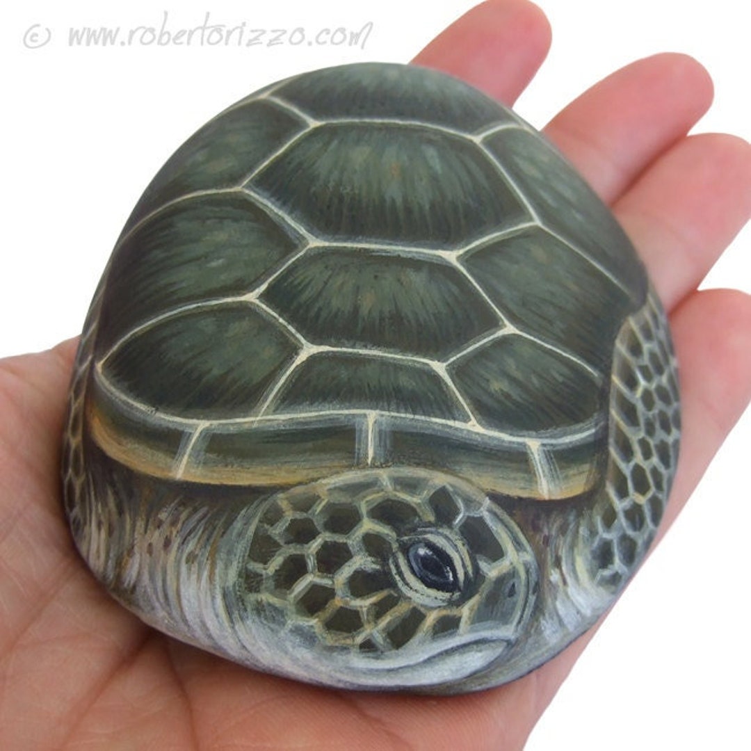 Realistic Hand Painted Sea Turtle Rock by Roberto Rizzo | Incredibly ...