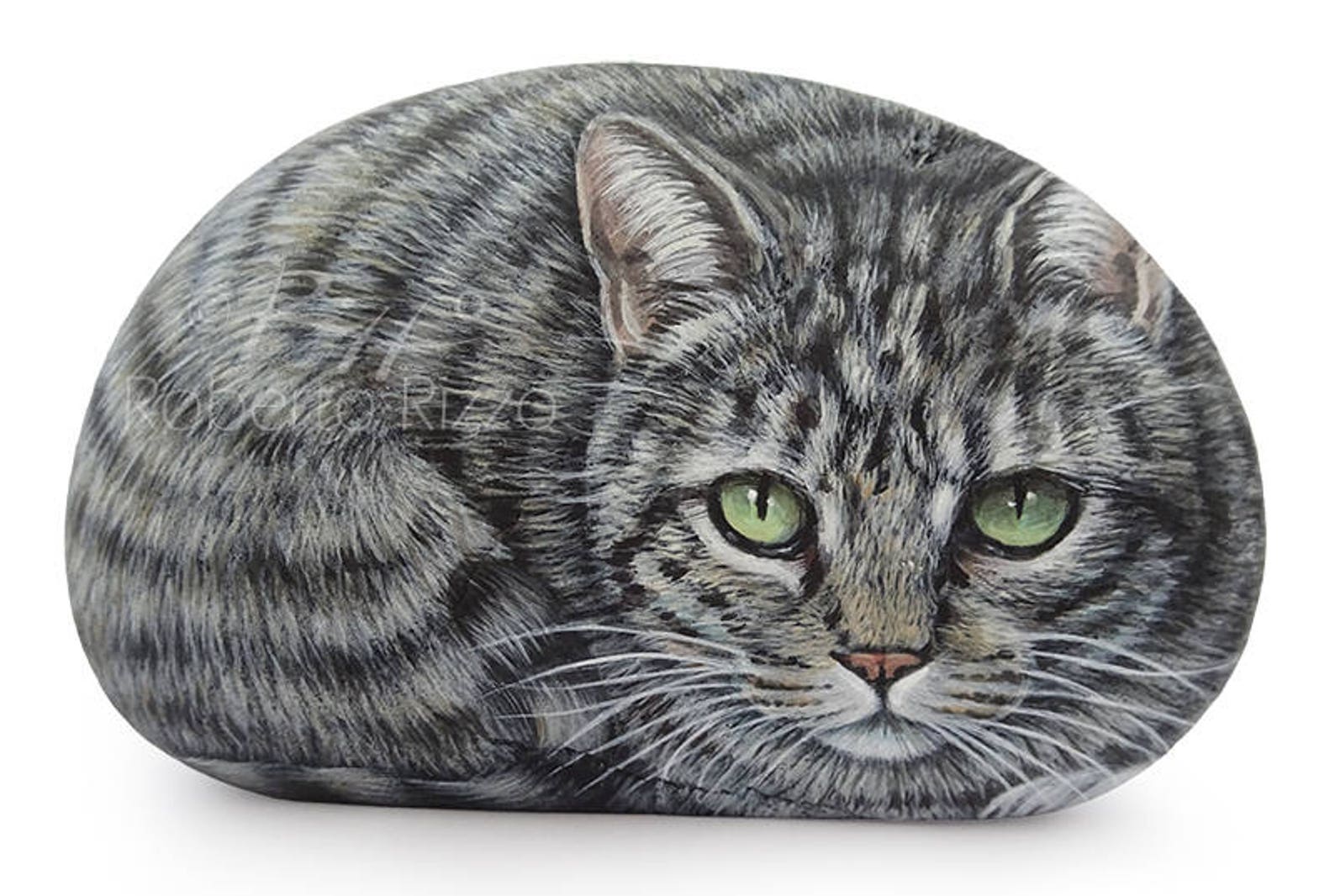 Irresistible Tabby Cat Miniature Handpainted on A Sea Pebble | Cat ...