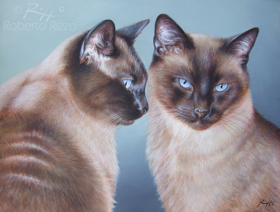 Custom Cat Portrait FOR TWO CATS, Pet Portrait, Cat Painting, Cat Art ...