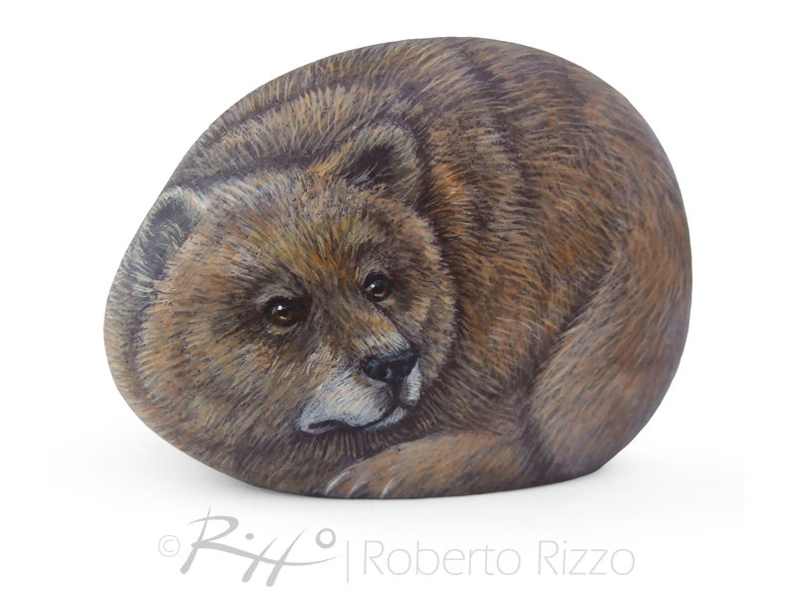 Irresistible Brown Bear Painted on A Sea Pebble | Rock Art by Roberto ...