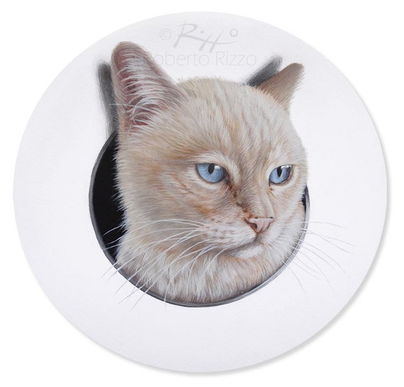 3-D Cat Portrait on Round Canvas Original Art Custom Pet - Etsy