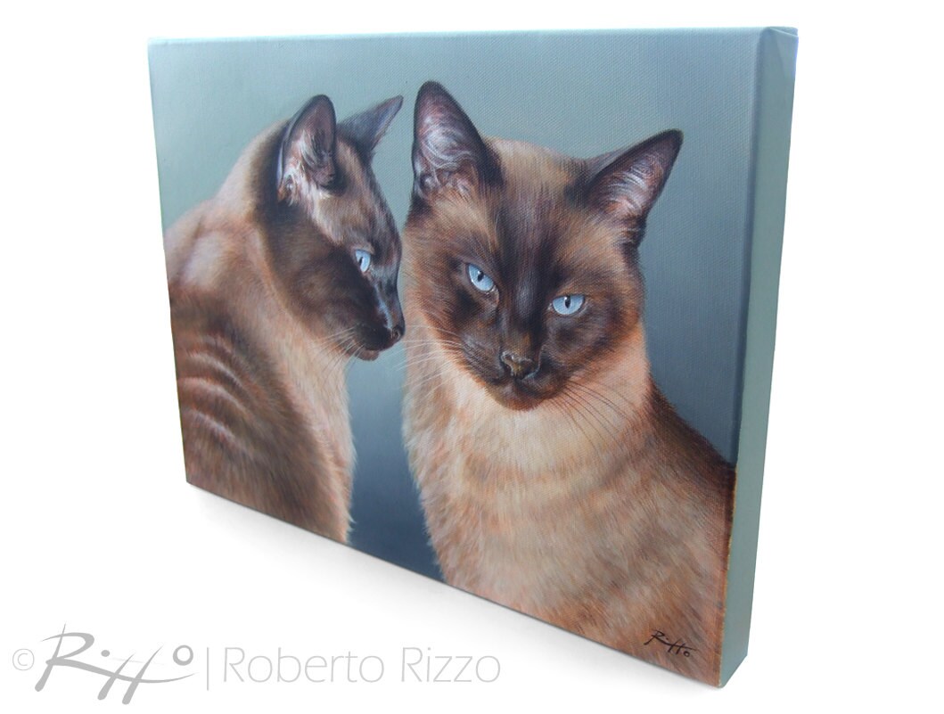 Custom Cat Portrait FOR TWO CATS, Pet Portrait, Cat Painting, Cat Art ...