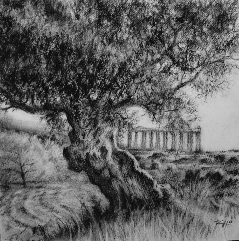 Sicily 4 Original Landscape Charocoal Drawing Fine Art 100% Handmade by ...