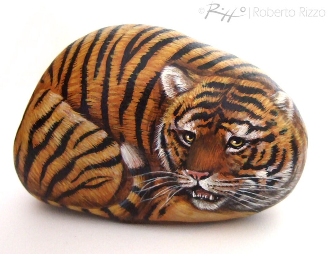 Wild Tiger Painted on A Sea Pebble | Painted Stones by Roberto Rizzo ...
