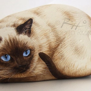Irresistible Siamese Cat Painted on A Sea Stone Rock Art by Roberto ...