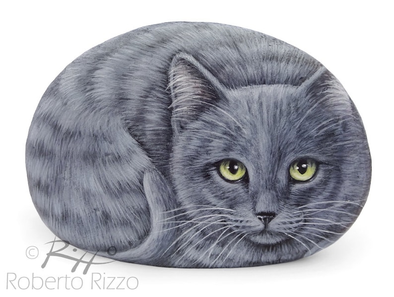 Stunning Rock Painted Russian Blue Cat on a Sea Rock! Painted Rocks ...