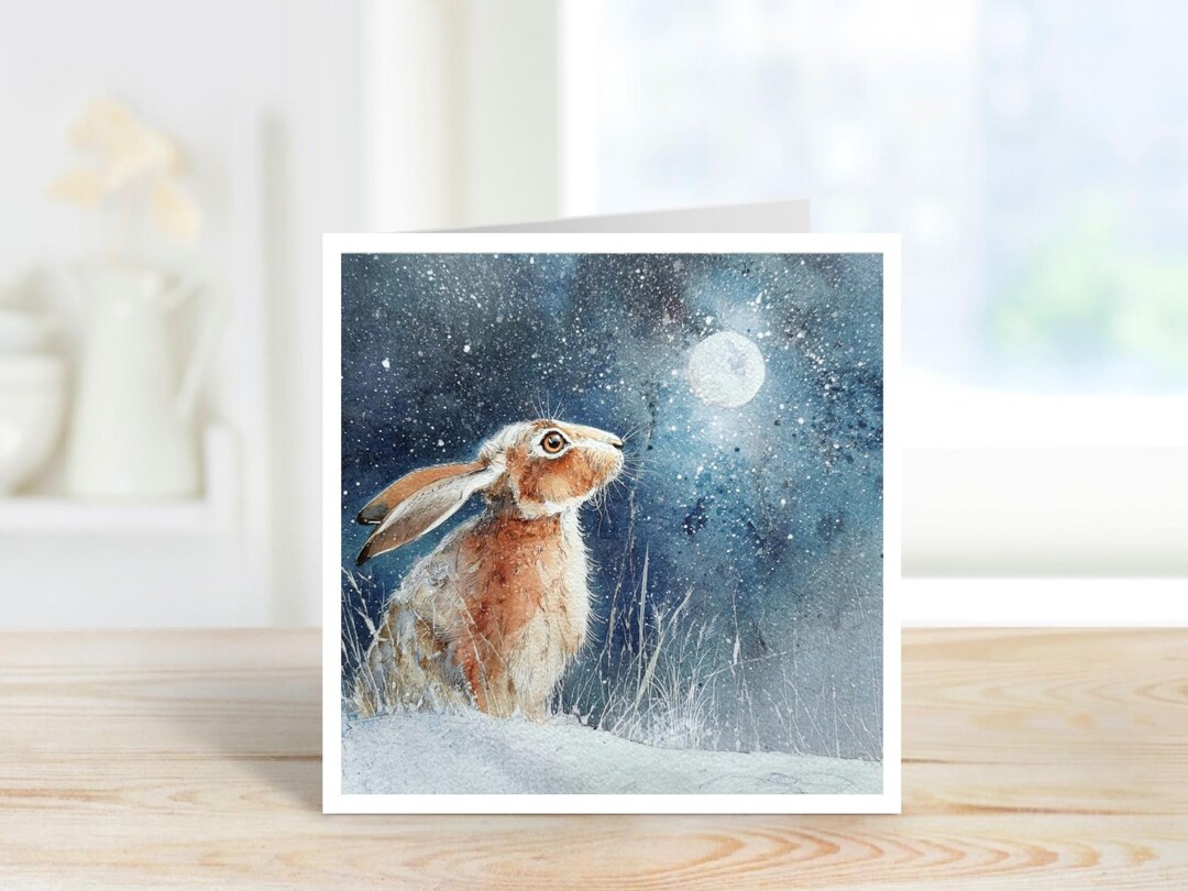 Hare and Moonlight Art Card for Birthday or Any Occasion. - Etsy