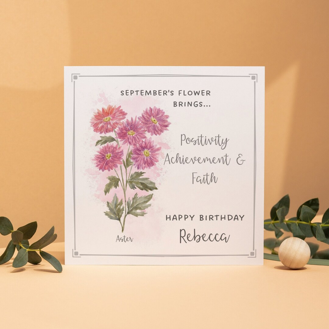 Personalised September Birthday Card, Aster Birthday Card, Personalised ...