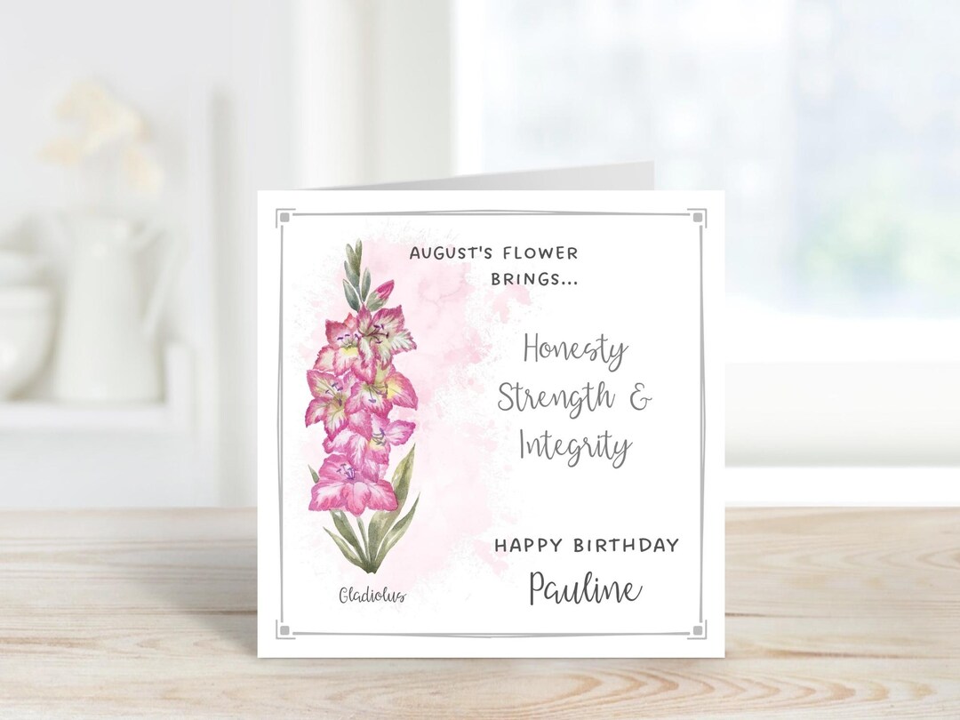 Personalised August Birthday Card, Personalised Birth Month Flower Card ...